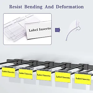 Storage Bin Labels Clip On,60PCS Clear Plastic Bin Labels Clips,Extra 80 Label Papers Included,Perfect for Wire Shelf,Baskets,Fabric Storage Cubes,Storage Closet,Cloth Bins,Food Pantry (6X4.2CM)