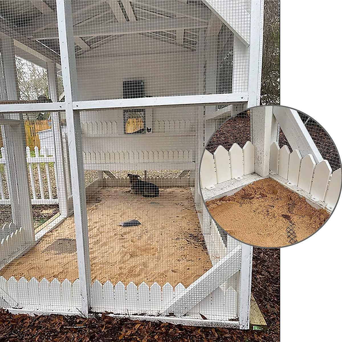 ARRYNTHEON Landscape Edging Kit 6.7 in Tall Decorative Double-Sided Wood-Look Fence Garden Border, Flower Bed Edging with 30 Anchoring Spikes, 13.9 Foot Kit (White)