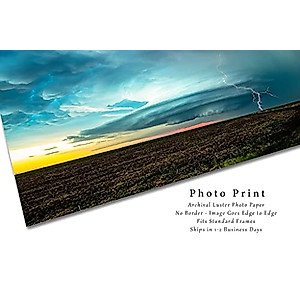 Storm Photography Print (Not Framed) Picture of Supercell Thunderstorm with Lightning Bolt on Spring Evening in Kansas Weather Wall Art Nature Decor (8" x 10")