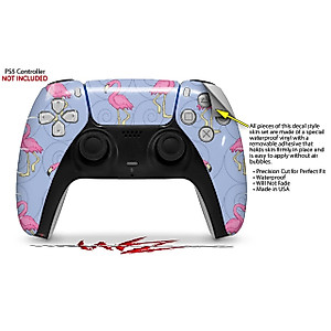 WraptorSkinz Skin Wrap compatible with Sony PS5 DualSense Controller Flamingos on Blue (CONTROLLER NOT INCLUDED)