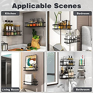 Monjuae Shower Caddy 5 Pack, Bathroom Organizer, Strong Adhesive Shower Shelves, No Drilling, Waterproof, Rustproof Shower Organizer for Inside Shower Rack, Shower Storage for Bathroom, Kitchen,Black