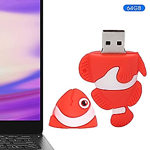 GOWENIC Cartoon USB Flash Drive Cute Red Clownfish Shape Design U Disk USB Memory Stick Thumb Drives Portable Data Storage Flash Drive Cartoon Drive Children (64GB)