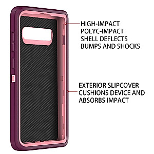 I-HONVA for Galaxy S10 Plus Case Shockproof Dust/Drop Proof 3-Layer Full Body Protection [Without Screen Protector] Rugged Heavy Duty Cover Case for Samsung Galaxy S10 Plus,Purple/Pink
