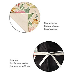 Tovip Sugar Skull 2Pcs Flower Apron Women Men Colorful Skull Cotton Linen Aprons for Kitchen Home Cooking Baking Cleaning Accessories 26.8 x 21.7 inch