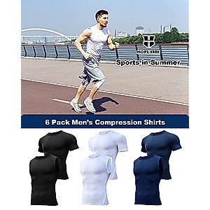 HOPLYNN 4 Pack Compression Shirts and Tank Tops Men Athletic Short Sleeve/Sleeveless Rash Guard Vest T Shirt for Sport 2 Black 2 White L