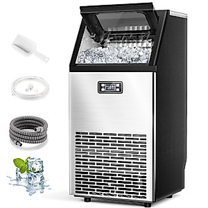 Joy Pebble Commercial Ice Machine,100 lbs/Day, Under-Counter Commercial Ice Maker with 24 Hour Timer,Ice Thickness Control,One Quick Self-Cleaning Function for Bar/Cafes/Home,Stainless Steel