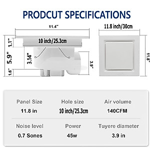 Jinhong Bathroom Fan Ceiling Mount Exhaust Ventilation Fan Ceiling Exhaust Fan Extractor Fan 141 CFM 0.7 Sones,Quiet Bathroom Ventilation Exhaust Fan for Shower,Restroom,Office,Home(Flat Plate)
