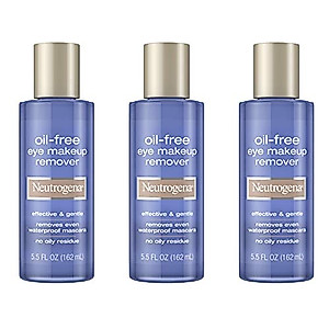 Neutrogena Gentle Oil-Free Eye Makeup Remover & Cleanser for Sensitive Eyes, Non-Greasy Makeup Remover, Removes Waterproof Mascara, Dermatologist & Ophthalmologist Tested, 3 x 5.5 fl. oz