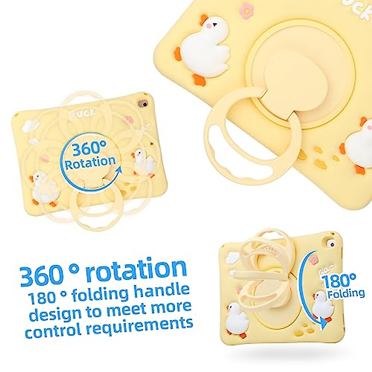 [Happy Duck] Kid's Case for iPad Mini 1/2/3,Cute iPad Mini 5th/4th Gen 7.9” Cover for Children Girls Lady with 360° Rotating Stand (iPad Mini 5/Mini 4)