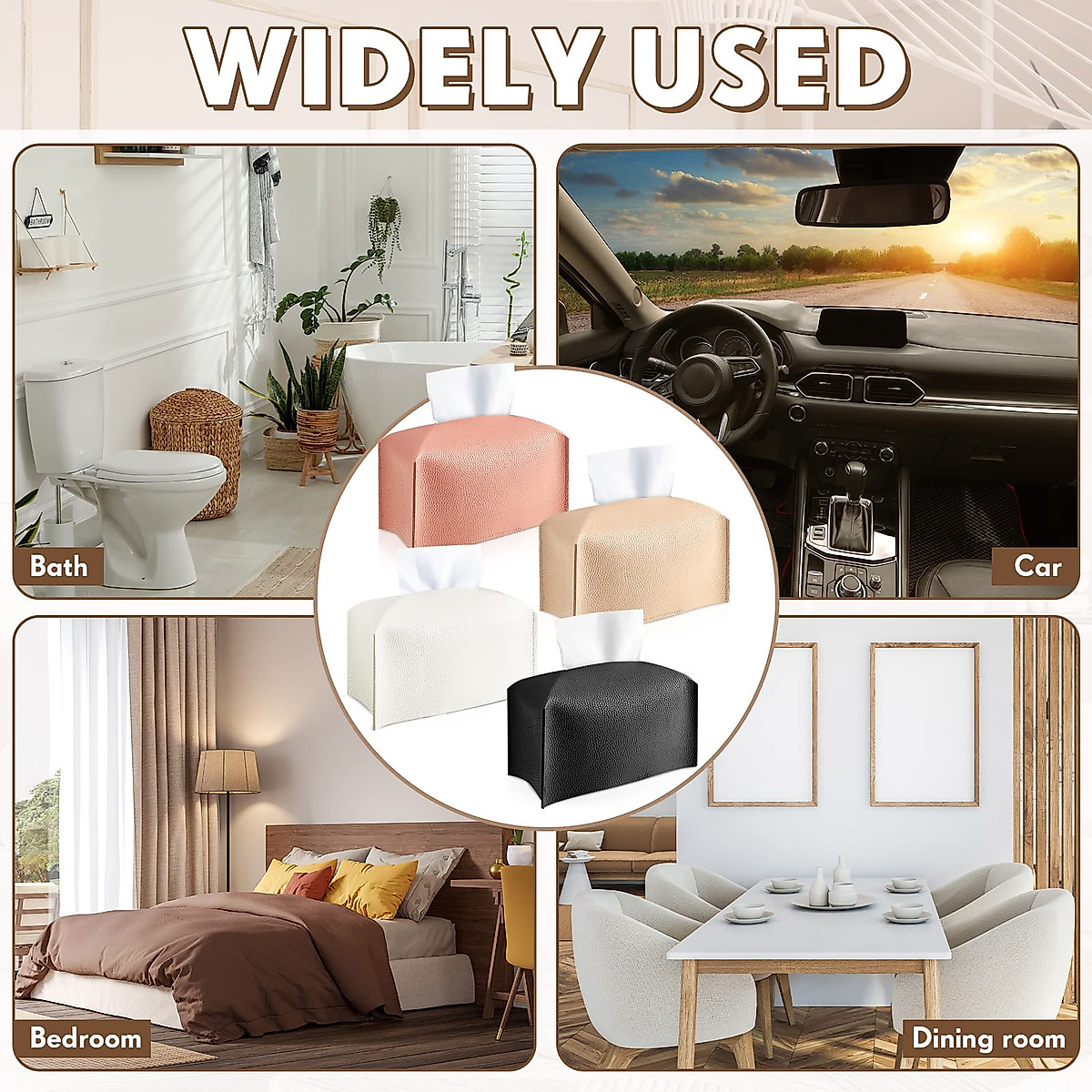 Gerrii 4 Pcs Tissue Box Cover Holder Rectangular PU Leather Tissue Cover Modern Decorative Tissue Box Case Organizer Holder for Tabletop Bathroom Car Vanity Countertop Office Desk 9.5 x 5 x 5 Inch