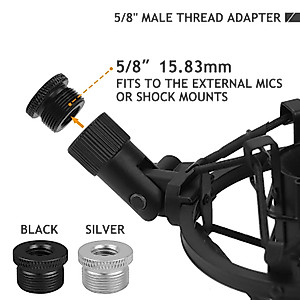 4 Pack Screw Thread Adapter, 5/8" Male to 3/8" Female Mic Screw for Blue Yeti/Blue Snowball/Blue Yeti X Microphone Stand Mount by Frgyee (Black & Silver)