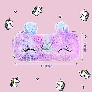 YBHOMINE Unicorn Gifts for Girls Pencil Case, Cute Plush Unicorn Pen Pouch, Girls Cosmetic Pouch Bag Stationery Organizer (Pink)