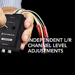 Scosche LOC2SL Line Output Converter Adjustable Amplifier Add On Module for Car Stereo, 2-Channel Signal Sensing Speaker Wire to RCA Adapter with Remote Control Knob, Black