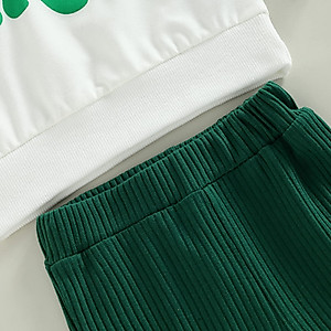 Engofs Toddler Baby Girl St. Patrick's Day Outfit Long Sleeve Letter Print Sweatshirt Tops Bell Bottoms Pants Set My First St Patricks Clothes Green 2-3T