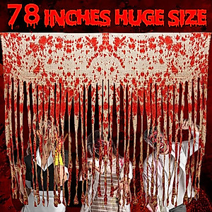 APHRODY 6.5X6ft Halloween Door Decorations, Creepy Red Cloth Hanging Decor Halloween Party for Home Outdoor Indoor, Front Door, Doorway, Entrance, Window