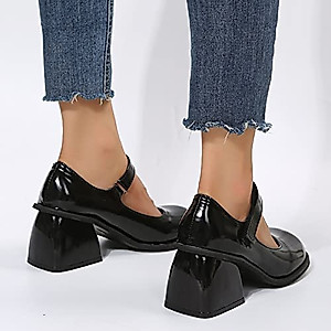 Leisure Women Artificial Leather Solid Color Autumn Thick Sole Square Heels Slip On Lazy People Round Toe Shoes Womens Sandals No Heels Black