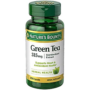 Nature's Bounty Green Tea Pills and Herbal Health Supplement, Supports Heart and Antioxidant Health, 315mg, 100 Capsules