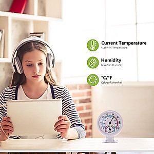 LayscoPro Mini Indoor Thermometer Hygrometer Analog 2 in 1 Temperature Humidity Monitor Gauge for Home, Room, Outdoor, Offices, Display Mechanical Diameter 75mm-2 Pack (No Battery Needed)-White