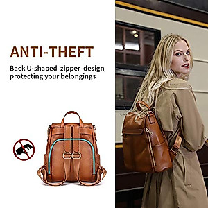 Kattee Women's Anti-Theft Backpack Purse Genuine Leather Shoulder Bag Fashion Ladies Satchel Bags - Brown
