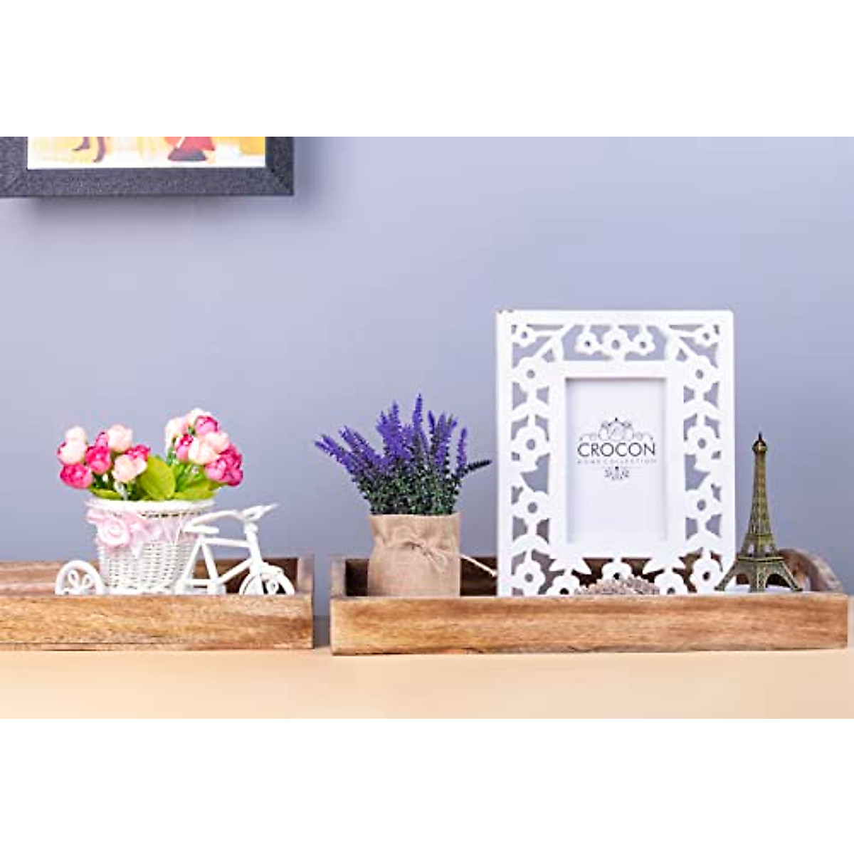 Serving Tray with Handles - Vanity Tray, Wooden Tray, Trays for Coffee Table, Bathroom Trays for Counter, Ottoman Tray, Party Trays for Serving Food, Rectangle Tray, Set of 2 Brown