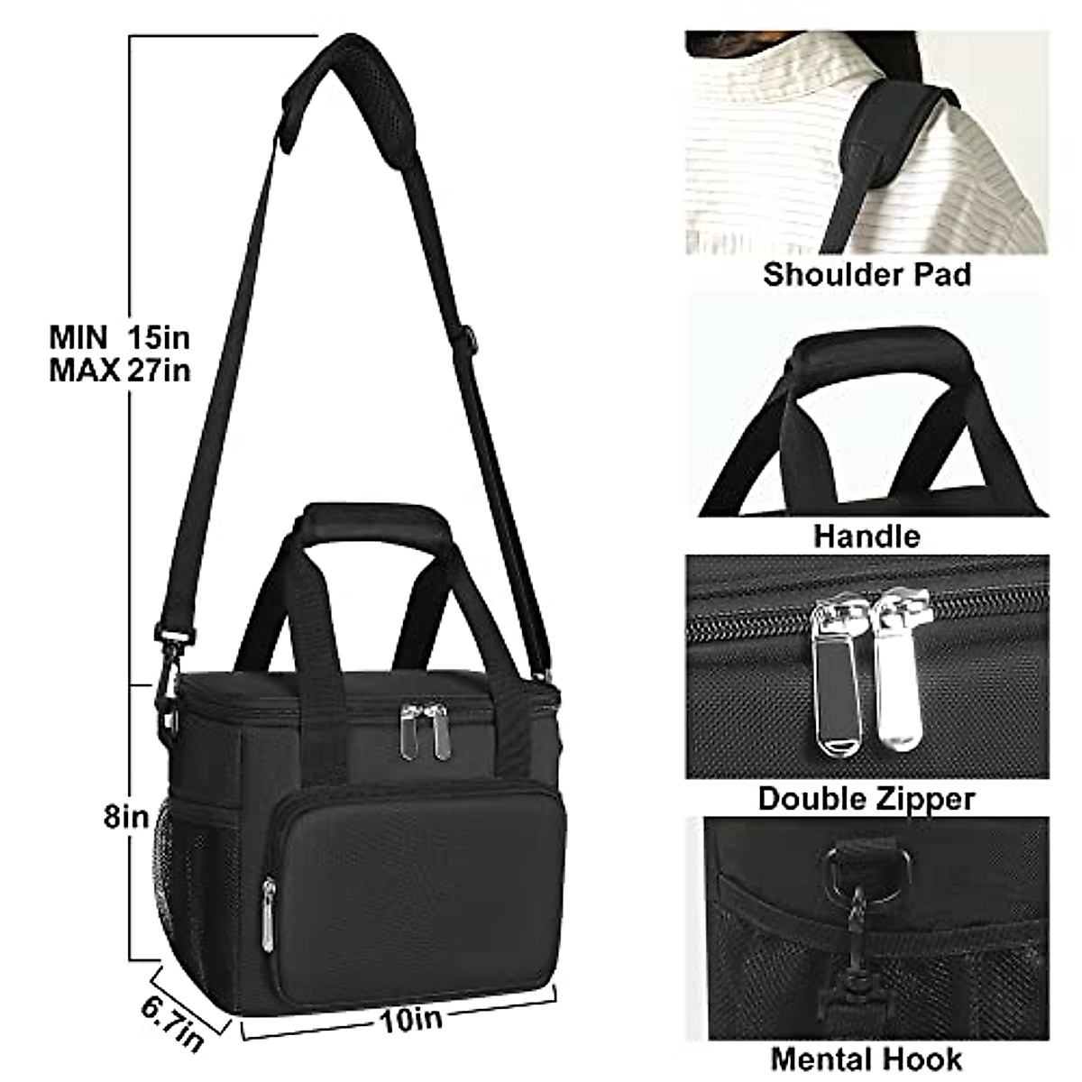 NEWFOM Lunch Box for Men/Women,Insulated Leak-Proof Large Beach Cooler Adult Lunch Box for Work/Picnic/Travel, Medium Size, Black