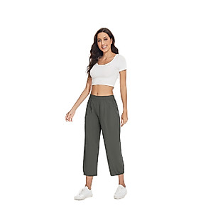 Women's Capri Yoga Pants Loose Soft Workout Causal Lounge Pants with Pockets Gray Small