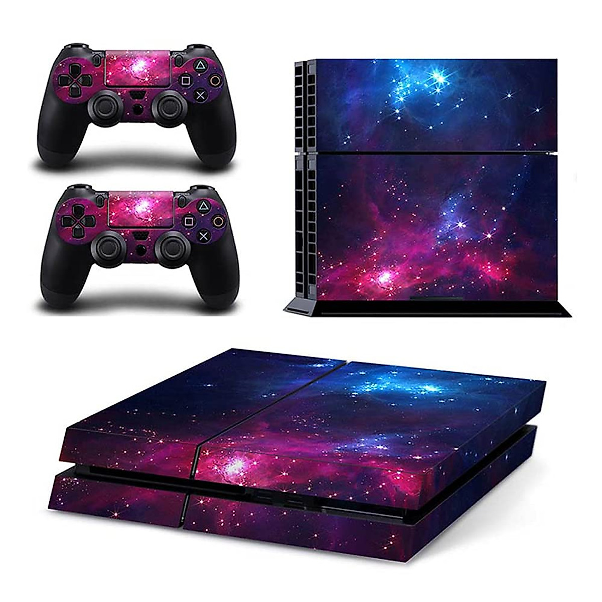FOTTCZ Vinyl Skin for PS4 Console & Controllers Only, Sticker Decorate and Protect Equipment Surface, Double Nebula