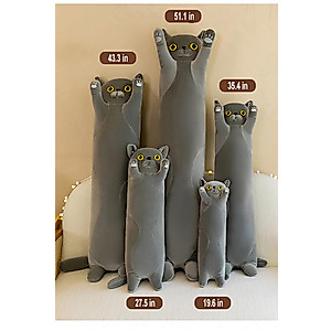 INSTITIZER Long Cat Plush Pillow Body Pillow, 43.3 Inch Cute Cat Stuffed Animals, Soft Kitten Plush Throw Pillow Long Cat Plushie for Kids Girlfriend (Grey)