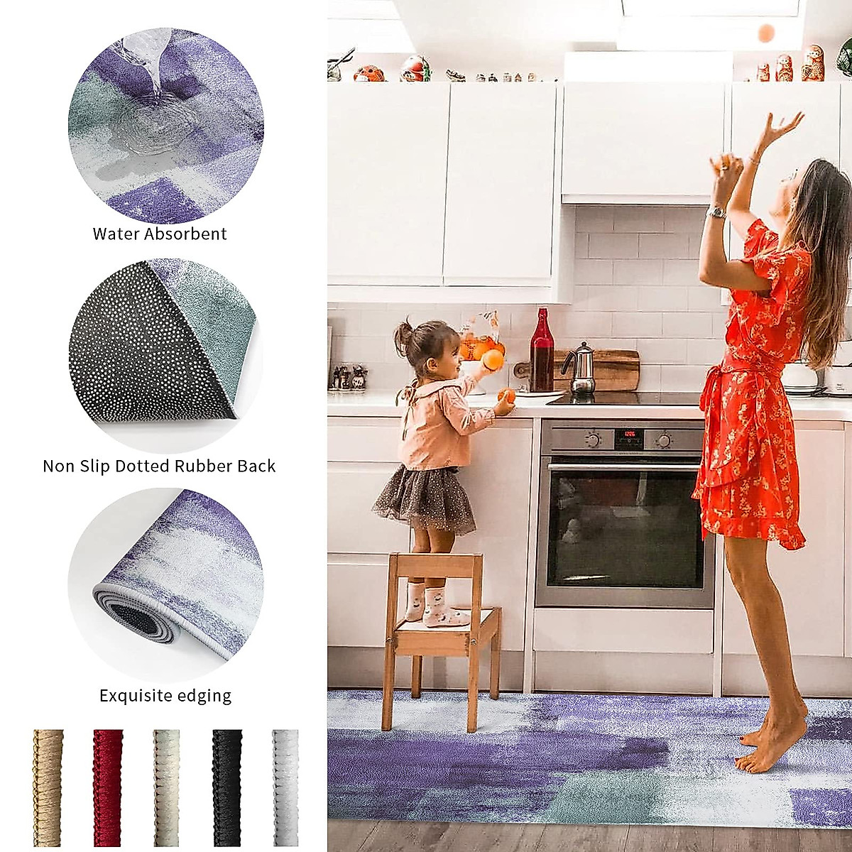 Purple Kitchen Rug, Purple Abstract Art Kitchen Rugs, Kitchen Mats for Floor, Kitchen Organization Non-Slip Kitchen Mat, Anti-Fatigue Mat Home Decor Kitchen Floor Mats, Purple Kitchen Decor Runner Rug