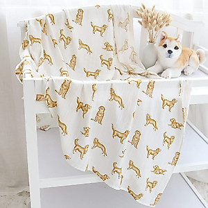 LifeTree Baby Swaddle Blankets Dog, 70% Viscose from Bamboo and 30% Cotton Muslin Swaddle Blankets Boys Girls Swaddling Blanket Neutral for Newborn, Soft Large 47" x 47", Golden Retriever Dog