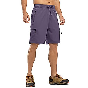 TBMPOY Men's Hiking Shorts with 5 Zip Pockets 9'' Lightweight Outdoor Work Athletic Short for Men Travel Running Purple Grey XXL