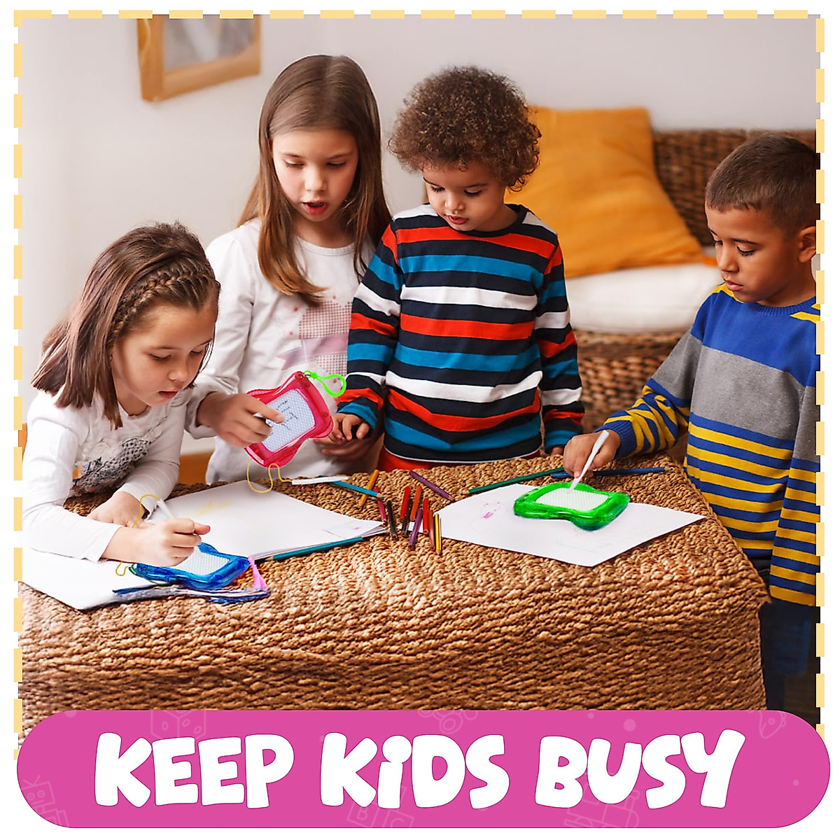 Mini Magnetic Drawing Board for Kids - (Pack of 12) Backpack Keychain Clip Drawing Boards, Erasable Doodle Sketch and Writing Pad for Boys and Girls, Birthday Party Favor and Goodie Bag Filler