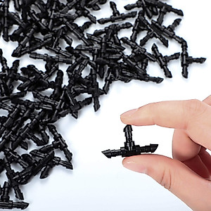 Zonon 100 Pieces Barbed Connectors Drip Irrigation 1/4 Inch Universal Barbed Tee Fittings Barbed Connectors for Garden Lawn Drip or Sprinkler Systems, Black