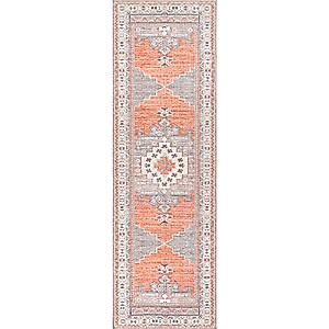 nuLOOM Alicia Machine Washable Medallion Ultra Thin Runner Rug, 2' 6" x 8', Rust