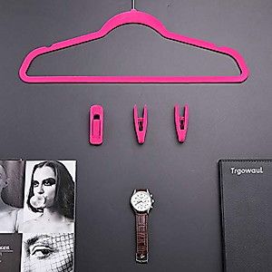 Trgowaul Hot Pink Velvet Hangers Clips, Pants Hangers Velvet Clips, Strong Finger Clips Perfect for Thin Velvet Hangers (20 Pcs, Hot Pink)