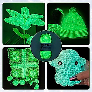 5 Rolls Glow in The Dark Yarn, Luminous Crochet Yarn for Halloween Crocheting, 174 ft Luminous DIY Knitting Yarn, Glow in The Dark Yarn for DIY Arts Crafts Crocheting Sewing Home Decoration (Green)