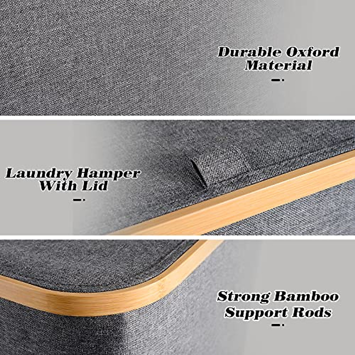 Large Laundry Basket with Lid - Collapsible Laundry Basket with Bamboo Handles, 100L Laundry Hamper for Clothes and Toys Storage, Hampers for Laundry with Inner Bag for Bathroom, Bedroom Grey