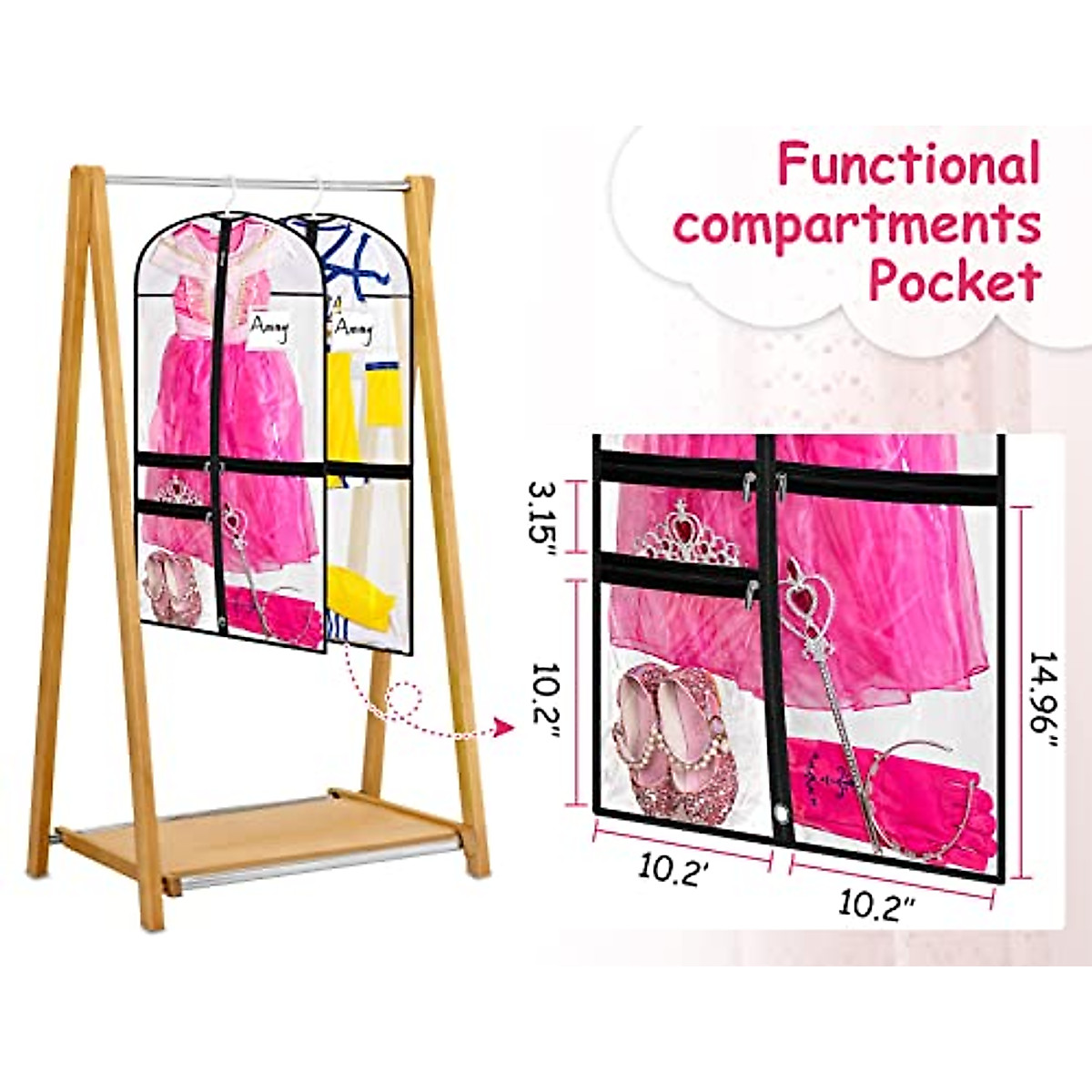 KIMBORA Clear Dance Costume Garment Bag for Dancers 3 Zippered Pockets Kids Embroiderable Competitions Bags, Clothes Cover for Girls Dress(3 Packs)