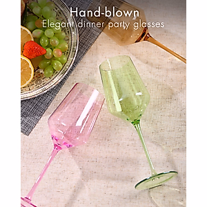comfit Colored Wine Glasses Set Of 6-15oz Hand Blown Crystal Colorful Wine Glasses With Long Stem and Thin Rim,Red/White Wine glasses,Perfect Colored Wine Stemware for Wine Lover in Birthday,Party