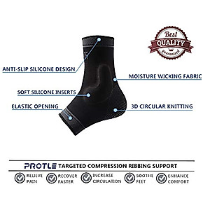 Protle Adjustable Foot Socks, Ankle Brace Compression Support Sleeve with Silicone Gel, Arch Support - Boosts Recovery from Joint Pain, Sprain, Plantar Fasciitis (Black-Large)
