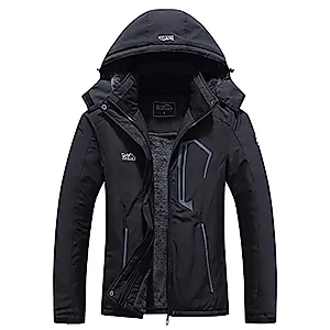Pooluly Women's Ski Jacket Warm Winter Waterproof Windbreaker Hooded Raincoat Snowboarding Jackets Black-L