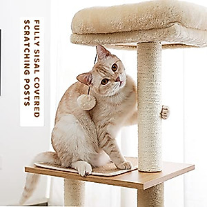 PEQULTI Cat Tree Modern Cat Tower for Indoor Cats,Multilevel Cat Play House with Large Condo, Spacious Hammock, Cozy Top Perch,Scratching Post and Dangling Balls