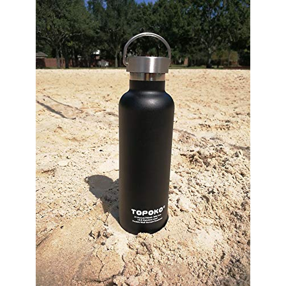 TOPOKO 25 oz Stainless Steel Vacuum Insulated Water Bottle, Keeps Drink Cold up to 24 Hours & Hot up to 12 Hours, Leak Proof and Sweat Proof. Large Capacity Sports Bottle Wide Mouth Metal Lid (Black)
