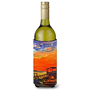 Caroline's Treasures 6076LITERK Sunset at The Dock Wine Bottle Hugger Bottle Cooler Sleeve Hugger Machine Washable Collapsible Insulator Beverage Insulated Holder
