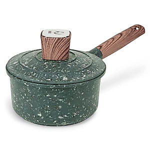 PHANTOM CHEF 1.5 QT Saucepan with Granite finish & Lid | PFOA Free | Small Nonstick 1.5 Quart Sauce Pot | Induction Compatible | Dishwasher & Oven Safe | Stay-Cool Handle | Easy to Clean (Green)