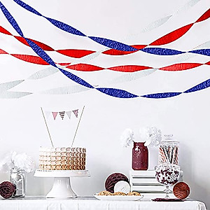TKEJZu Crepe Paper Streamer Rolls Patriotic Theme Hanging Party Decoration Red White and Blue Crepe Streamer Decorations Total 490-Feet, 6 Rolls, Fourth of July Party Streamer DIY Art Supplies