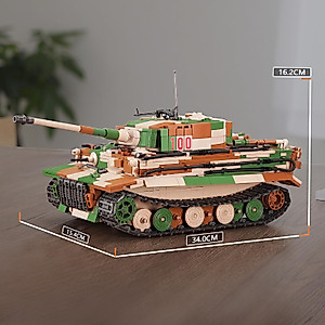 MISINI 100244 Technik Panzer Tank ，WWII-Militärpanzer Building Set，Tiger I Heavy Duty Tank，Military Construction Model Toy for Teen Gift Giving 2276pcs