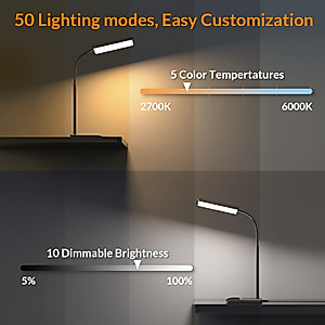 LEPOWER Desk Lamp, 800LM LED Desk Lamp for Home Office, 12W Reading Lamp for Desk, Eye-Caring Desk Light, Touch Table Lamp, Gooseneck Lamp, 50 Lighting Modes, Bright Desk Lamps for Bedroom, Study Room