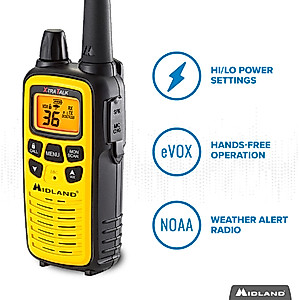 Midland 36 Channel FRS Two-Way Radio - Long Range Walkie Talkie, 121 Privacy Codes, NOAA Weather Scan + Alert (Yellow/Black, 3-Pack)