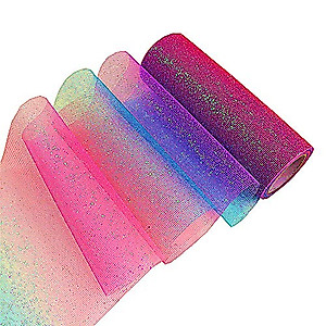 Yuanchuan Rainbow Glitter Tulle Rolls 6 inch x 10 Yards (30 feet) for Table Runner Chair Sash Bow Pet Tutu Skirt Sewing Crafting Fabric Wedding Birthday Ribbon (Rainbow Red)